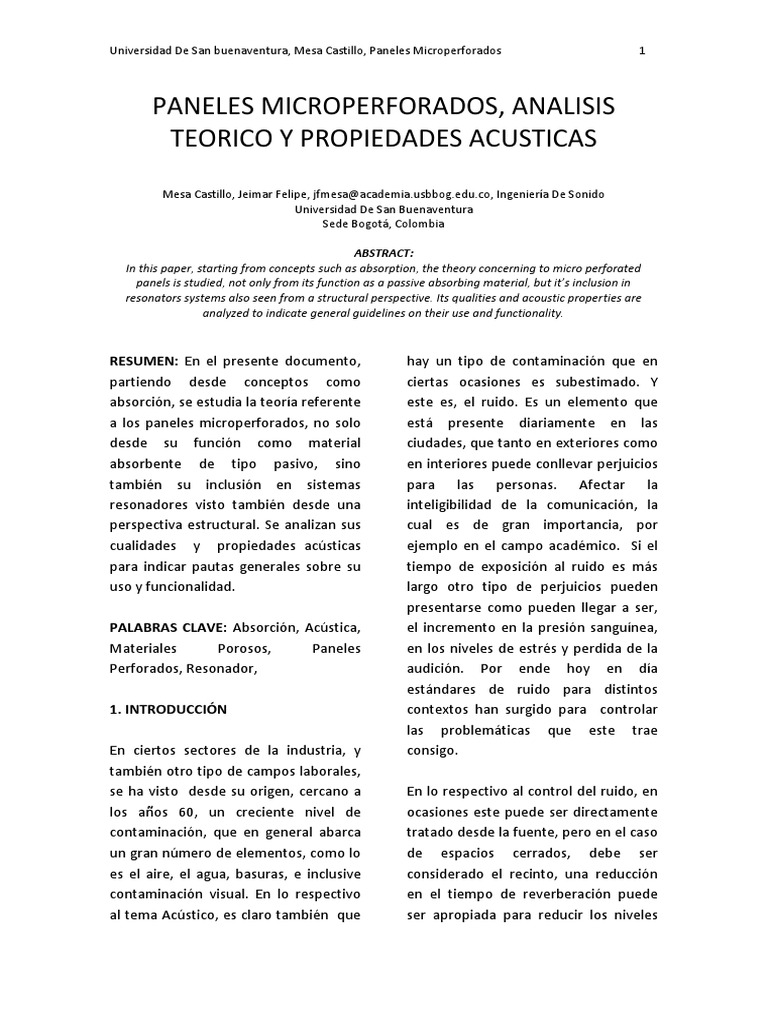 Propiedades Acústicas de Paneles Microperforados | PDF | Sonido | Olas