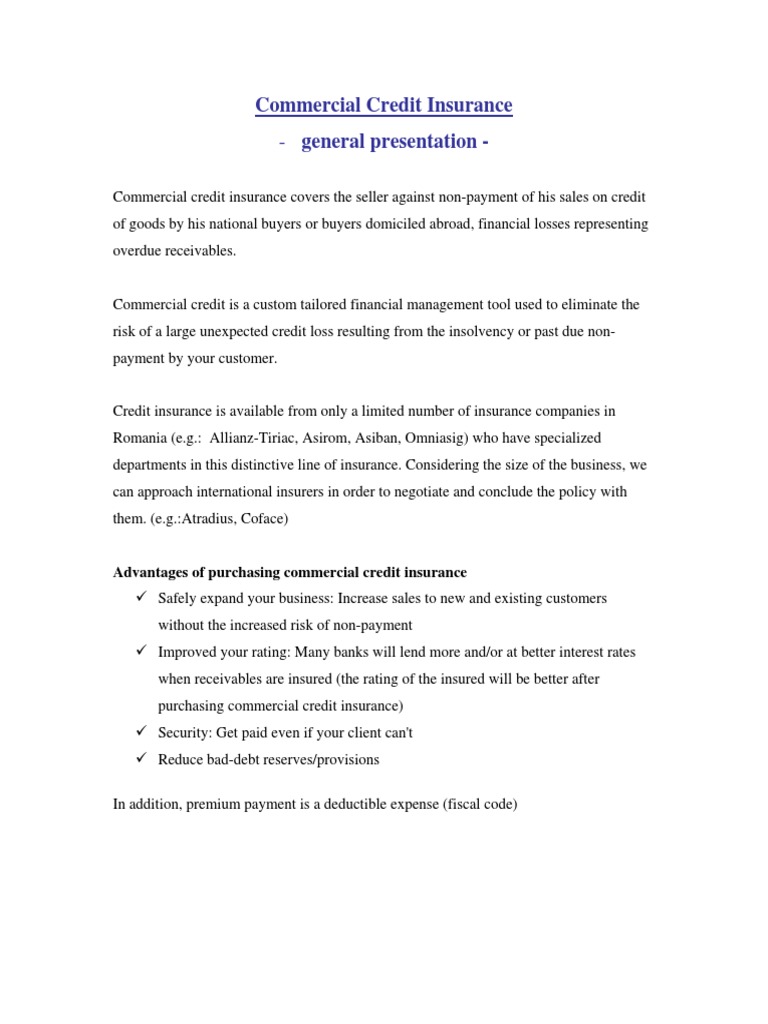Understanding Commercial Credit Insurance | PDF | Credit | Finance ...