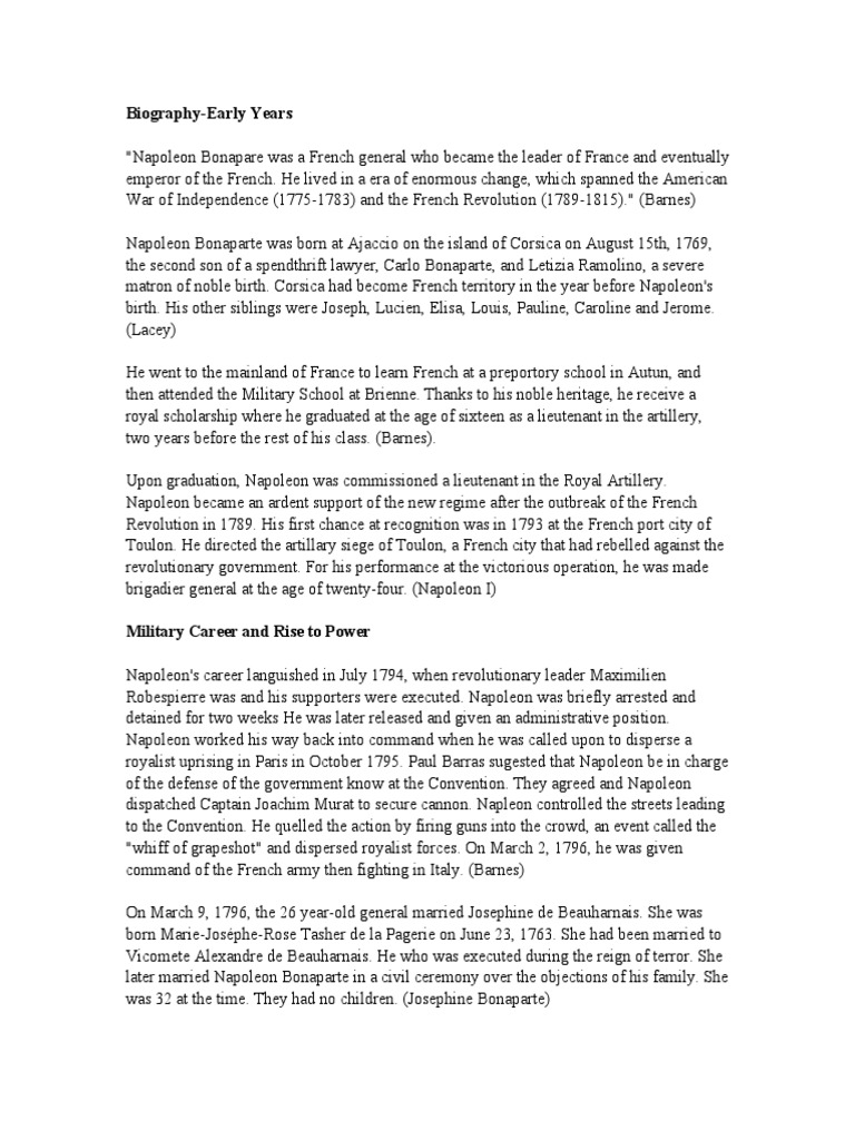 Short Biography of Napoleon Bonaparte | PDF | Napoleon | First French ...