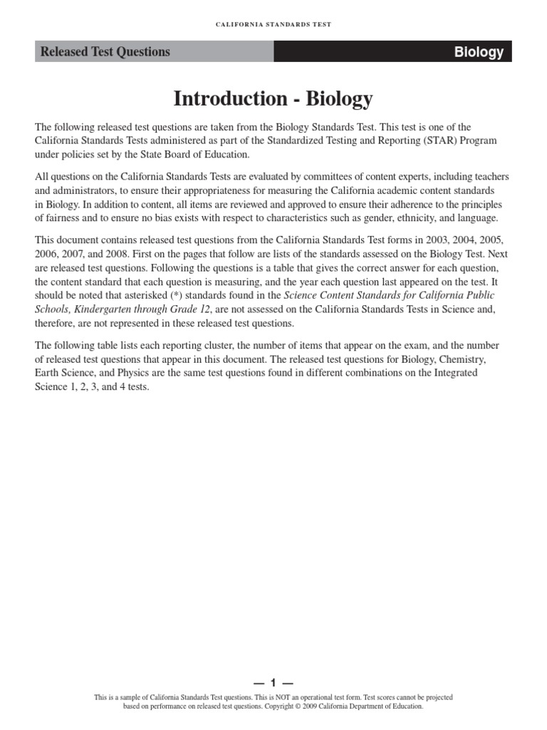 Introduction - Biology: Released Test Questions | PDF