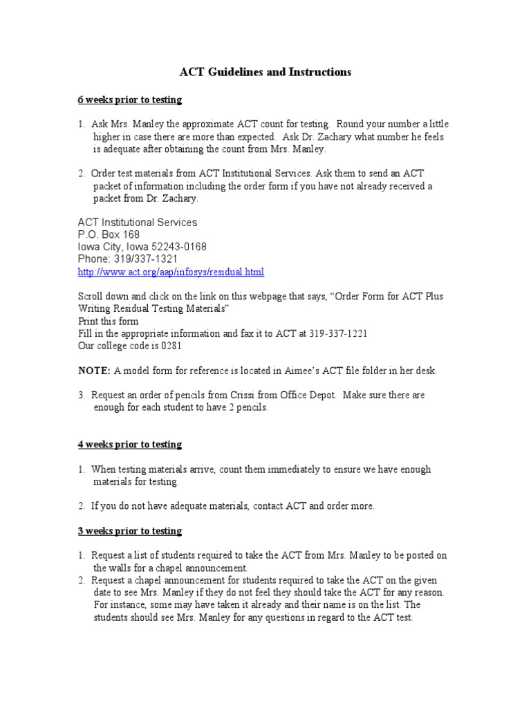 ACT Guidelines and Instructions | PDF