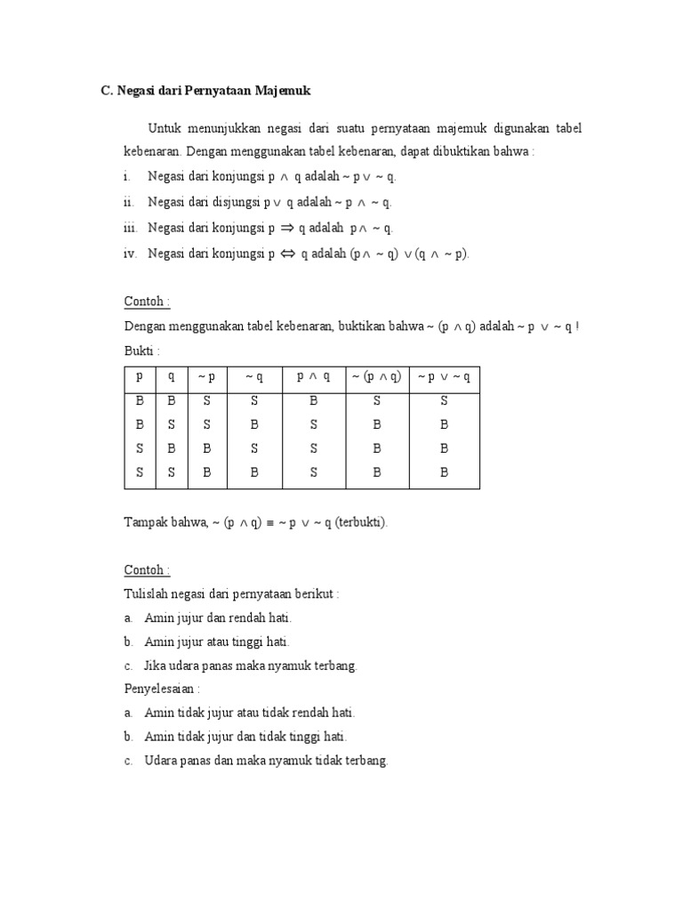 Negasi Dari Pernyataan Majemuk PDF | PDF | Metode & Bahan Ajar