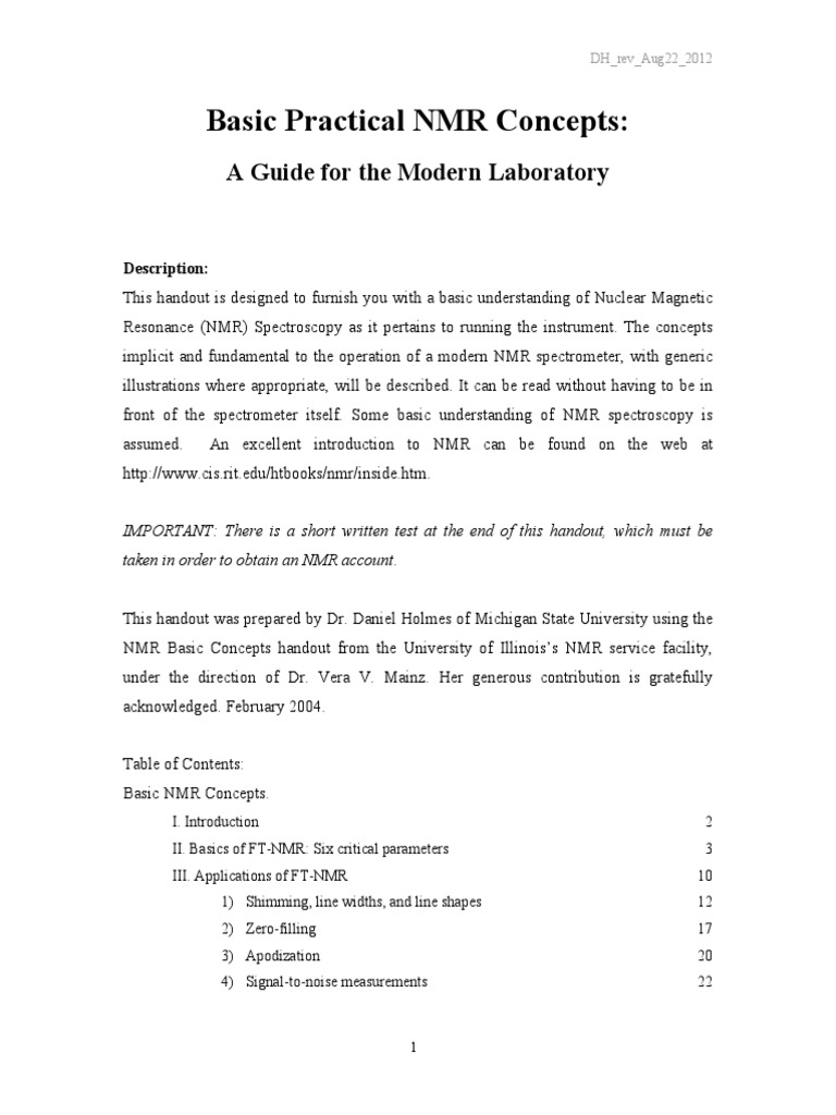 DH NMR Basics PDF | PDF | Two Dimensional Nuclear Magnetic Resonance ...