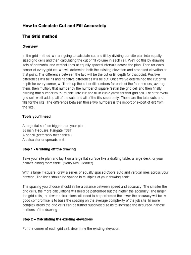 Cut and Fill Calculation Guide | PDF | Teaching Methods & Materials