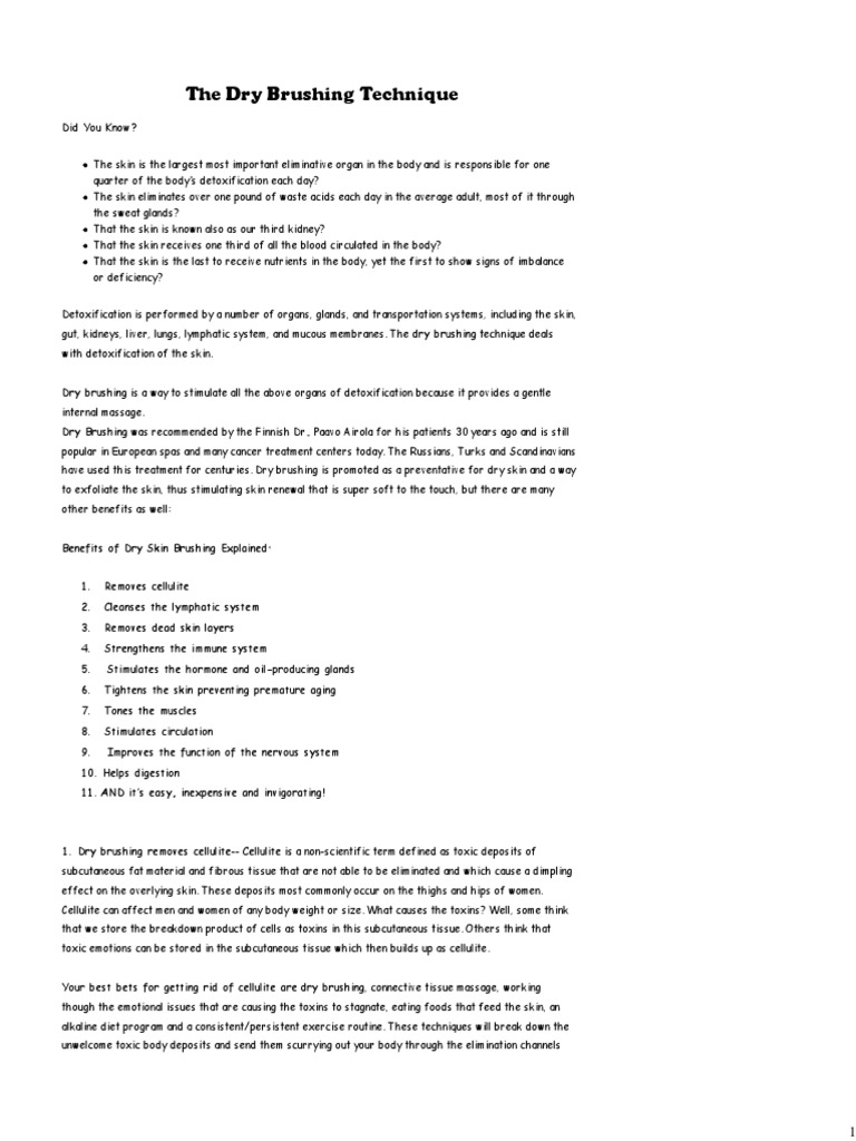 Dry Brushing Technique PDF | PDF | Lymph | Lymphatic System