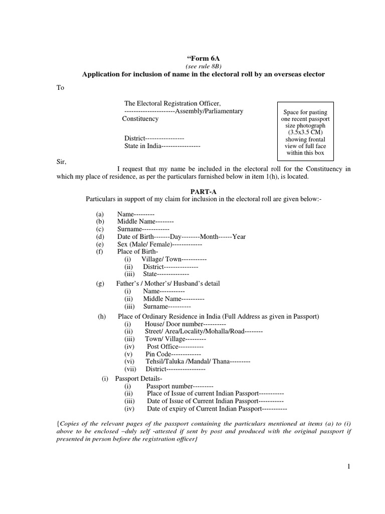 Form 6A Application for Overseas Elector Inclusion | PDF | Travel Visa ...