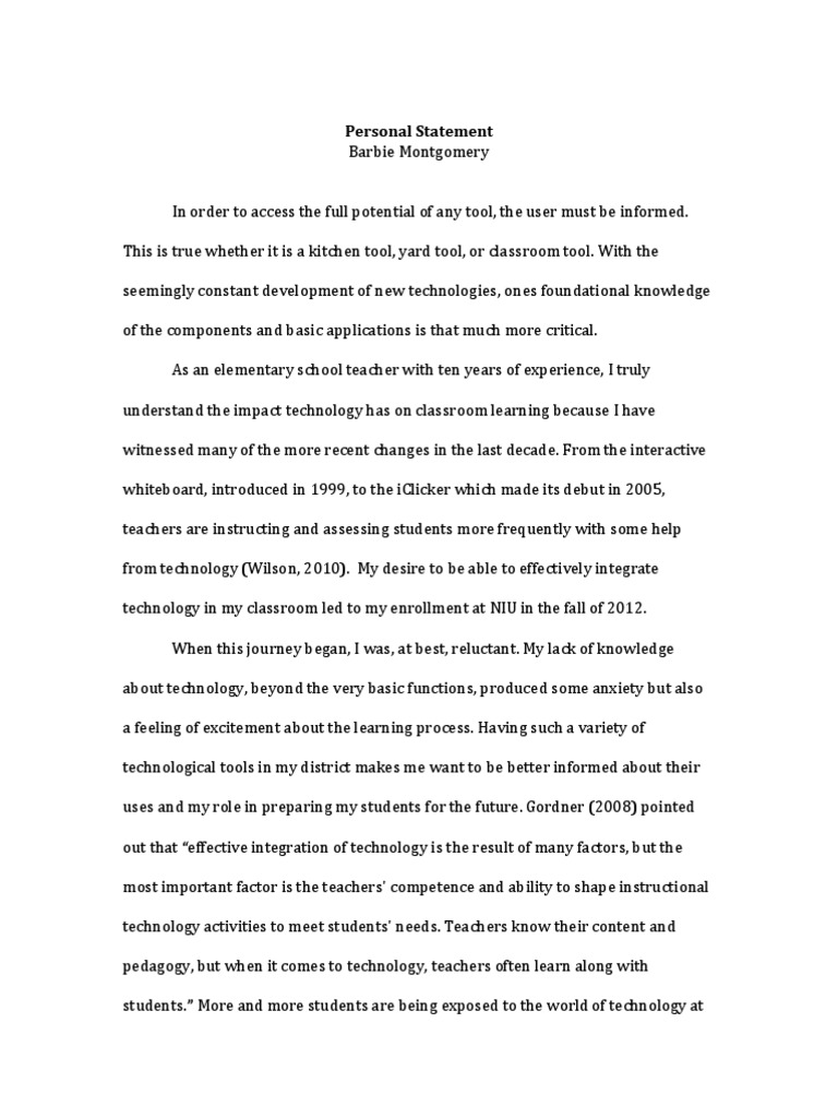 Personal Statement Portfolio | PDF | Classroom | Teachers