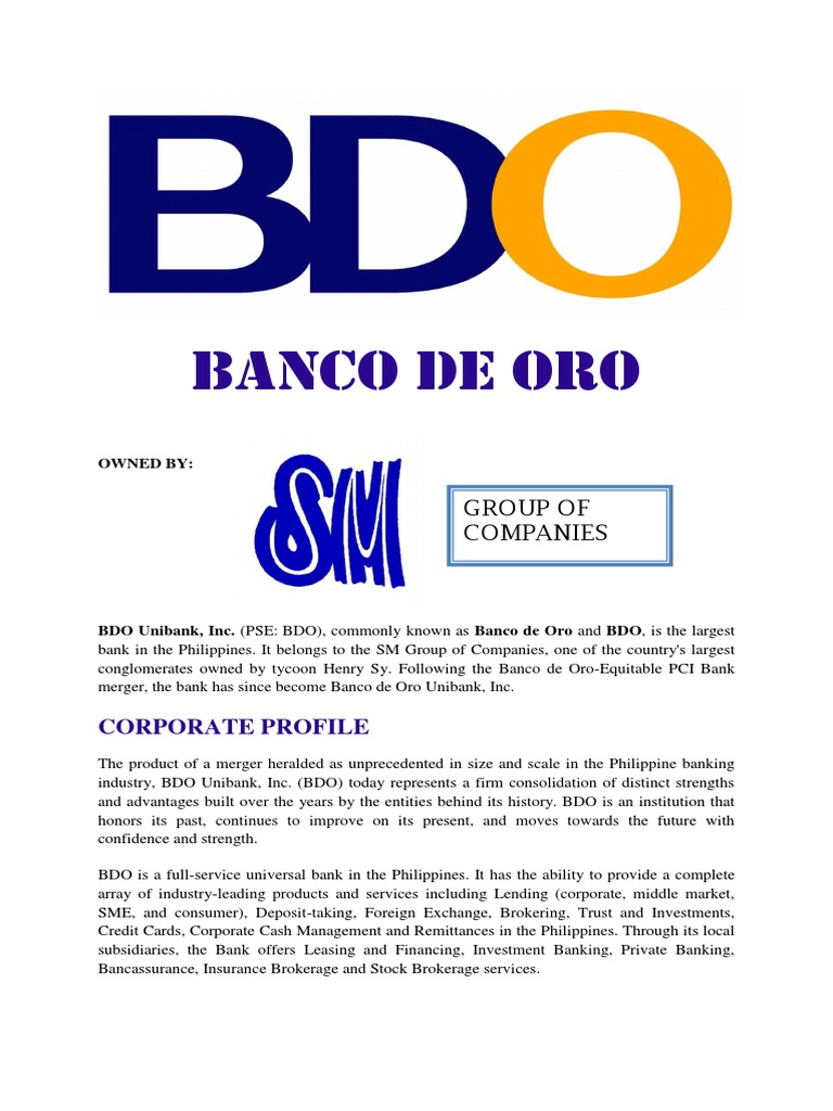Bdo Profile | PDF | Bdo Unibank | Financial Services