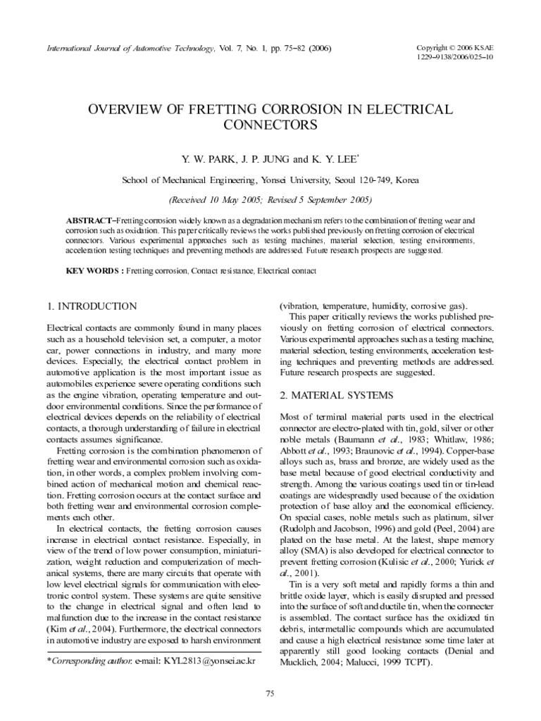 Overview of Fretting Corrosion in Electrical Connectors | PDF | Wear ...