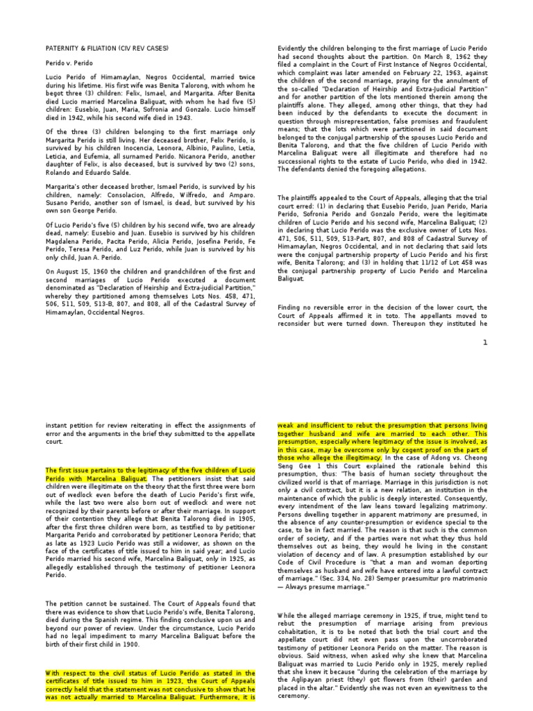 Paternity Cases - Uribe | PDF | Legitimacy (Family Law) | Marriage