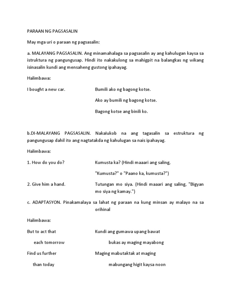 Paraan NG Pagsasalin | PDF