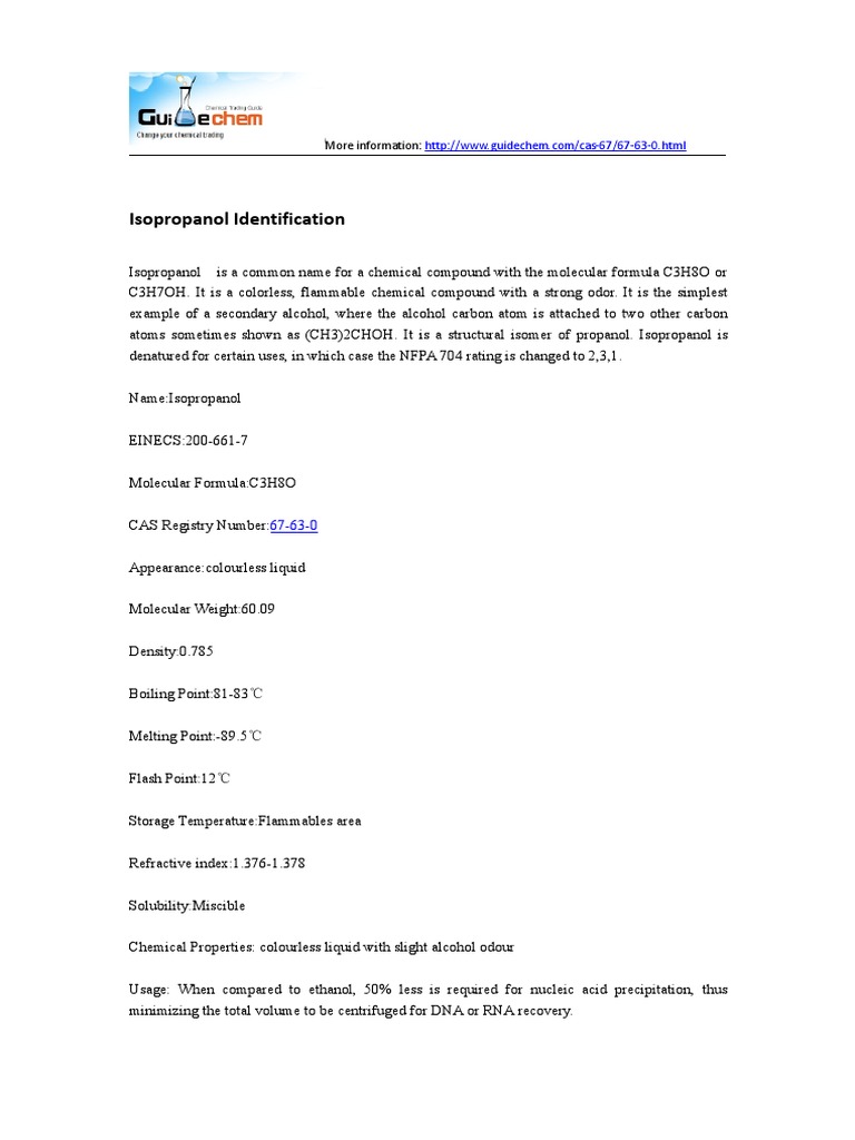 Isopropanol Identification | PDF | Alcohol | Peroxide