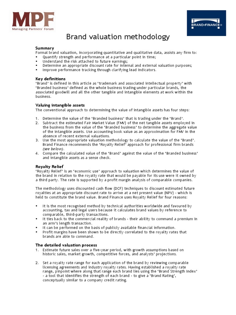 Brand Valuation Methodology | PDF | Discounted Cash Flow | Valuation ...