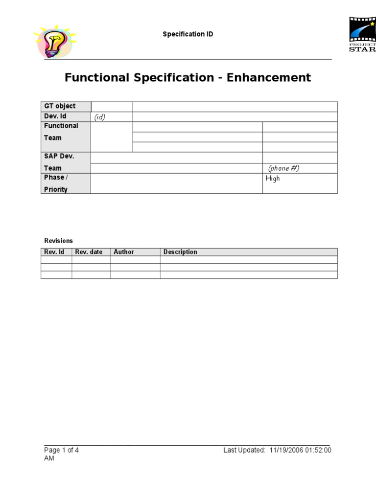 It Functional Specification Template | PDF Template