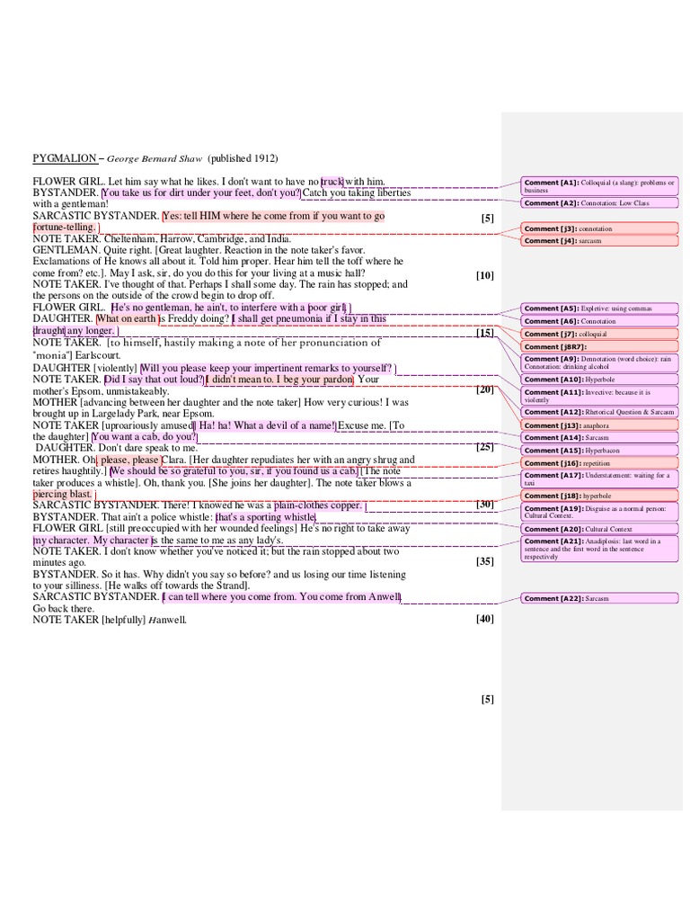 Pyg Final Prep Extracts + Answers PDF | PDF | Pygmalion (Play) | Languages