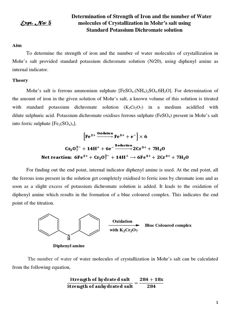 Iron in Mohr's salt | Titration | Molecules