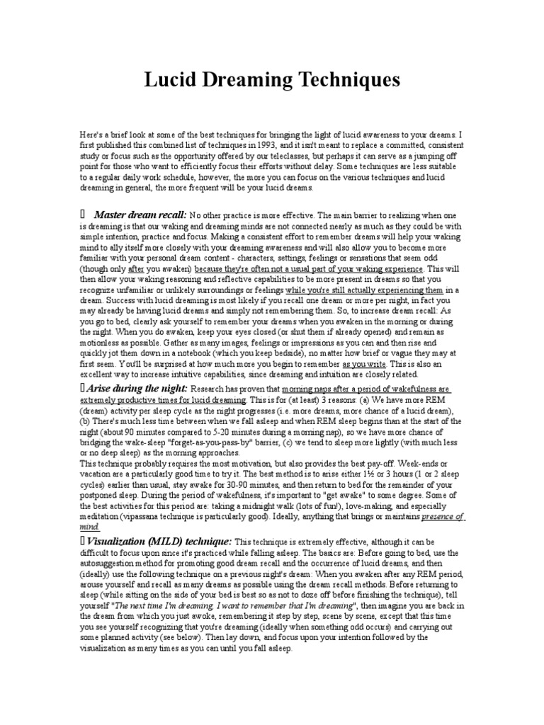 Lucid Dreaming Techniques | PDF | Dream | Recall (Memory)