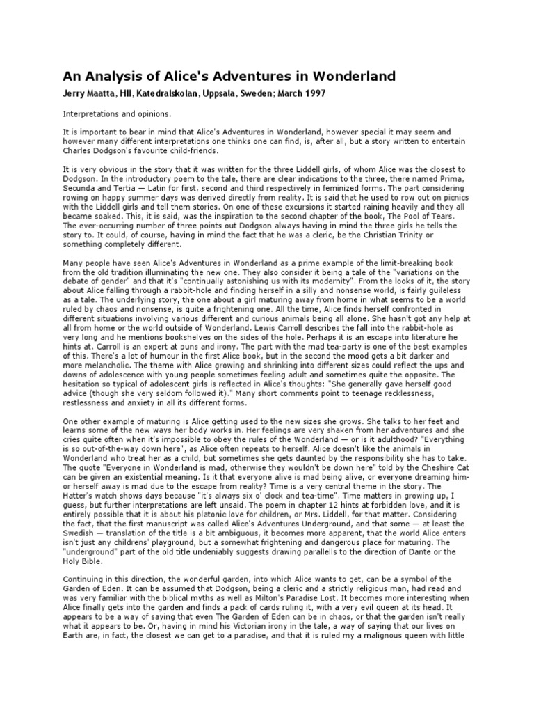 An Analysis of Alice | PDF | Alice (Alice's Adventures In Wonderland ...