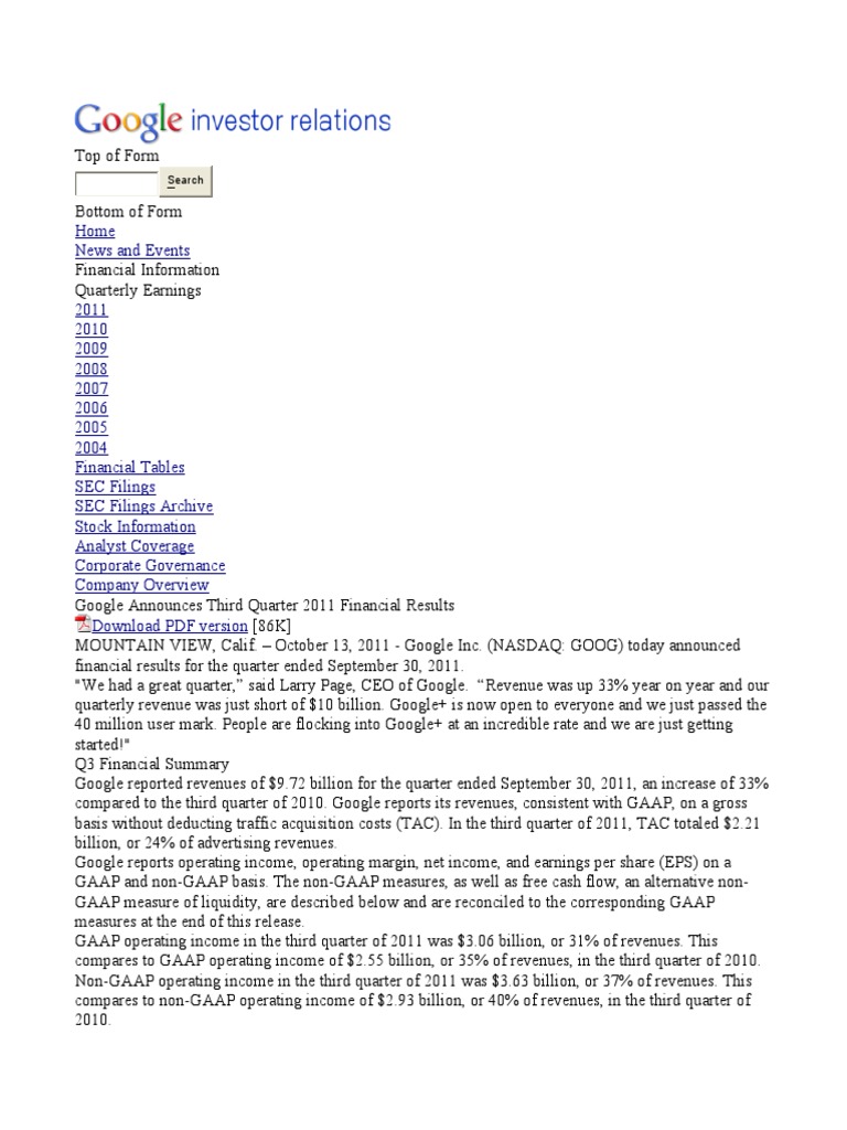 Google Income | PDF | Google | Investor