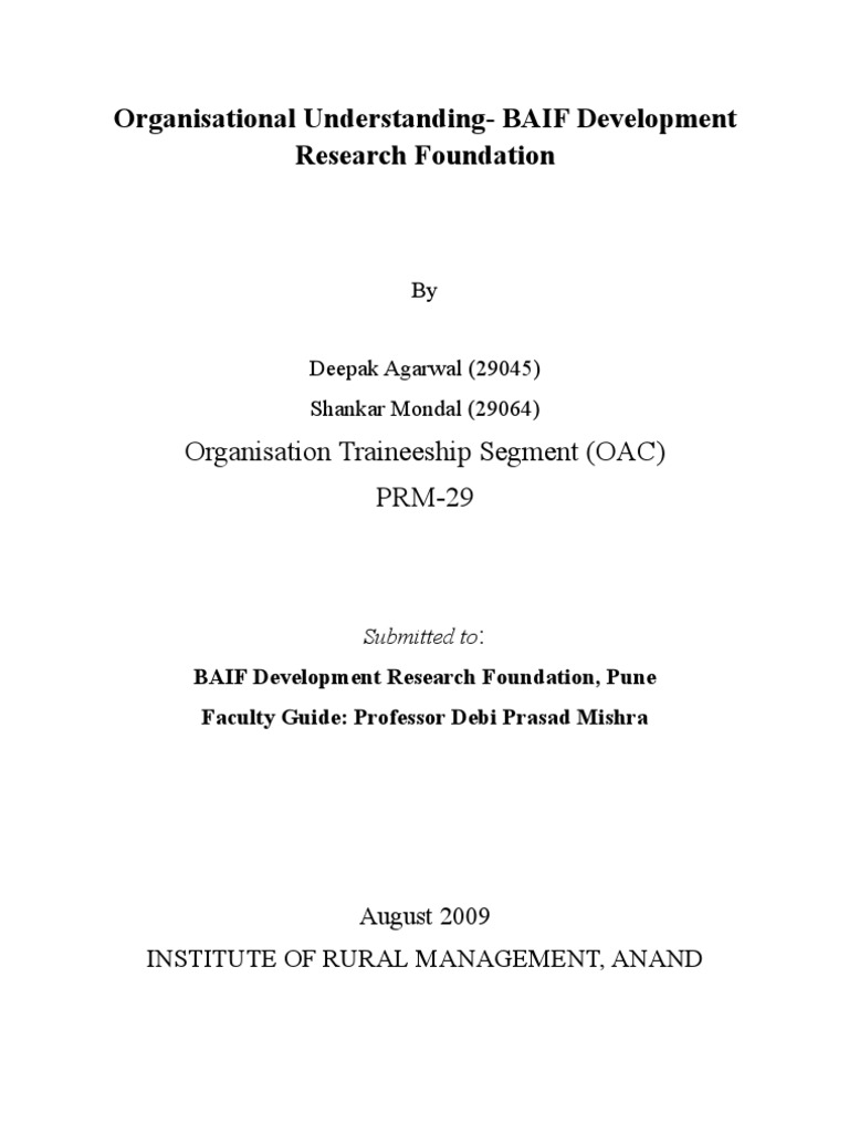 Organisational Understanding - BAIF Development Research Foundation ...