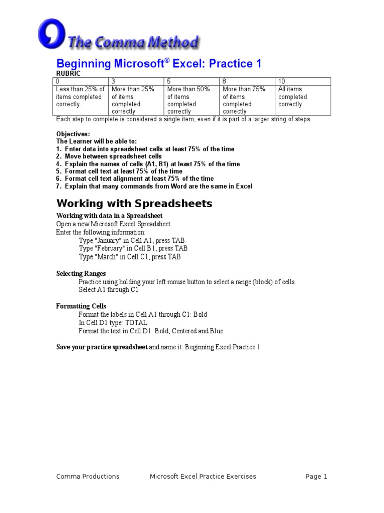 EXCEL Beginning Practice Activities | PDF | Microsoft Excel | Spreadsheet