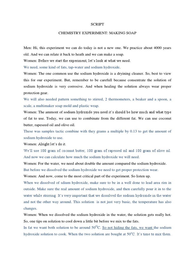 SCRIPT Making Soap | PDF | Soap | Sodium Hydroxide