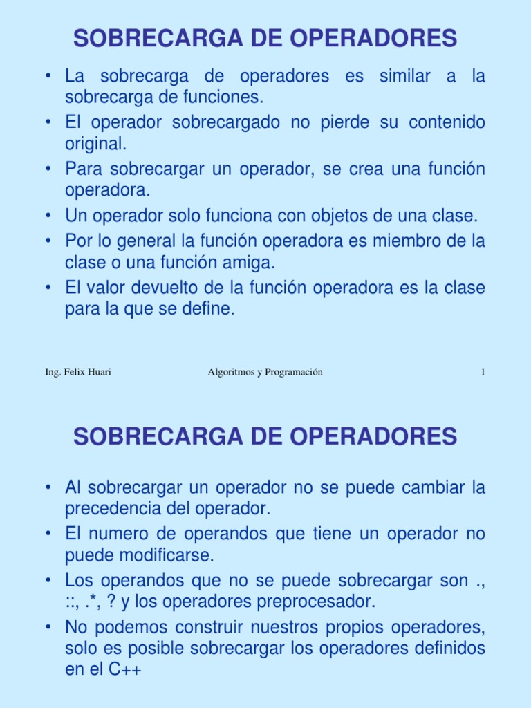 Sobrecarga de Operadores | PDF | C ++ | Programación de computadoras