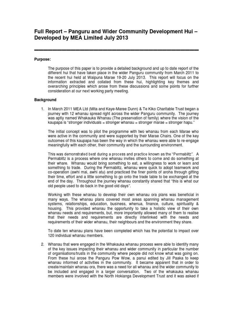 Final Panguru and Wider Community Development Report - MEA Limited PDF ...