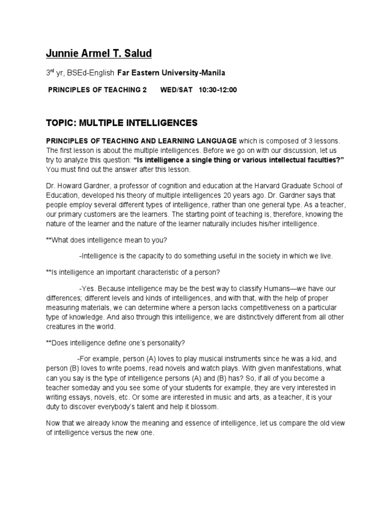 Understanding Multiple Intelligences and Learning Styles: An Analysis ...