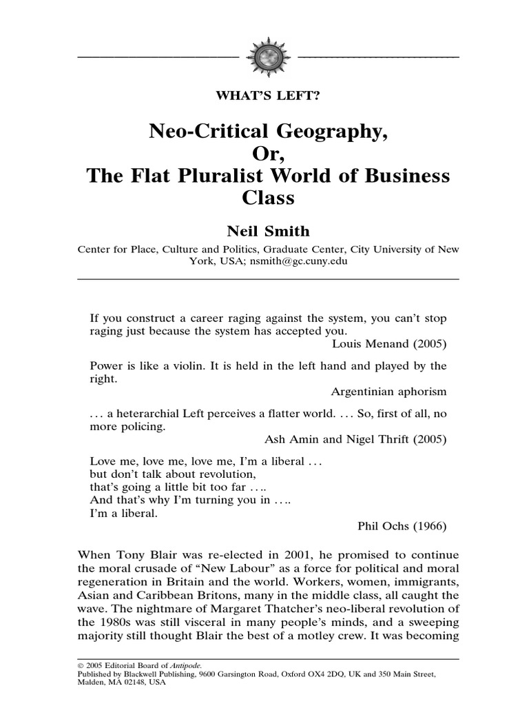 Neil Smith Neo-Critical Geography PDF | PDF | Geography | Neoliberalism