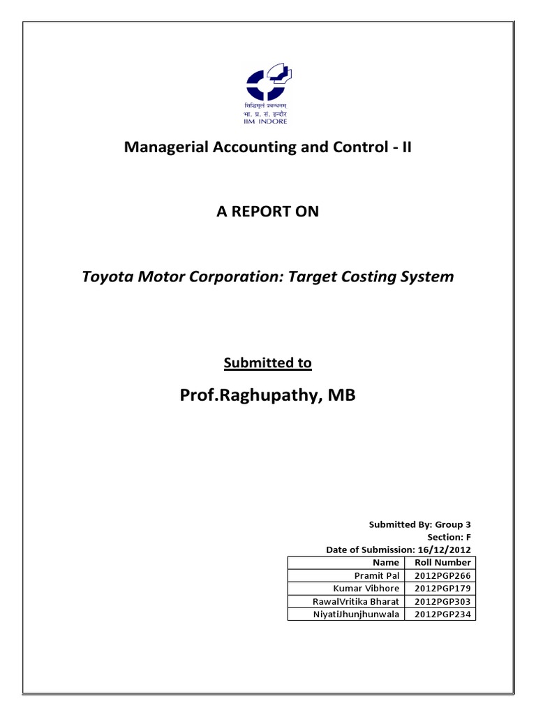 Toyota's Target Costing System: Using Value Engineering to Achieve ...