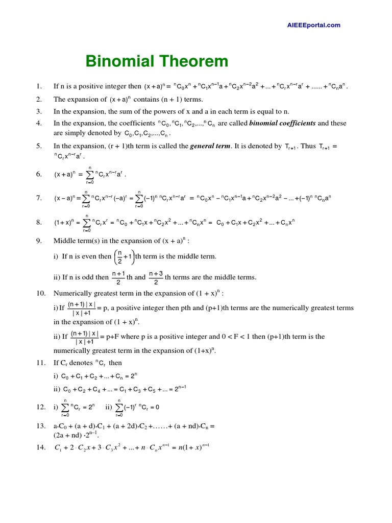 Binomial Theorem Pdf Pdf Combinatorics Abstract Algebra