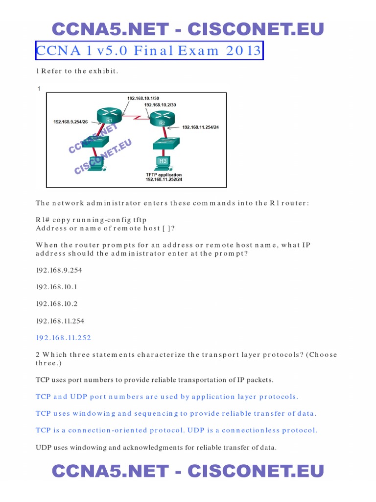 CCNA 1 FINAL Exam Answers v5.0 2013 | PDF | Internet Protocols ...