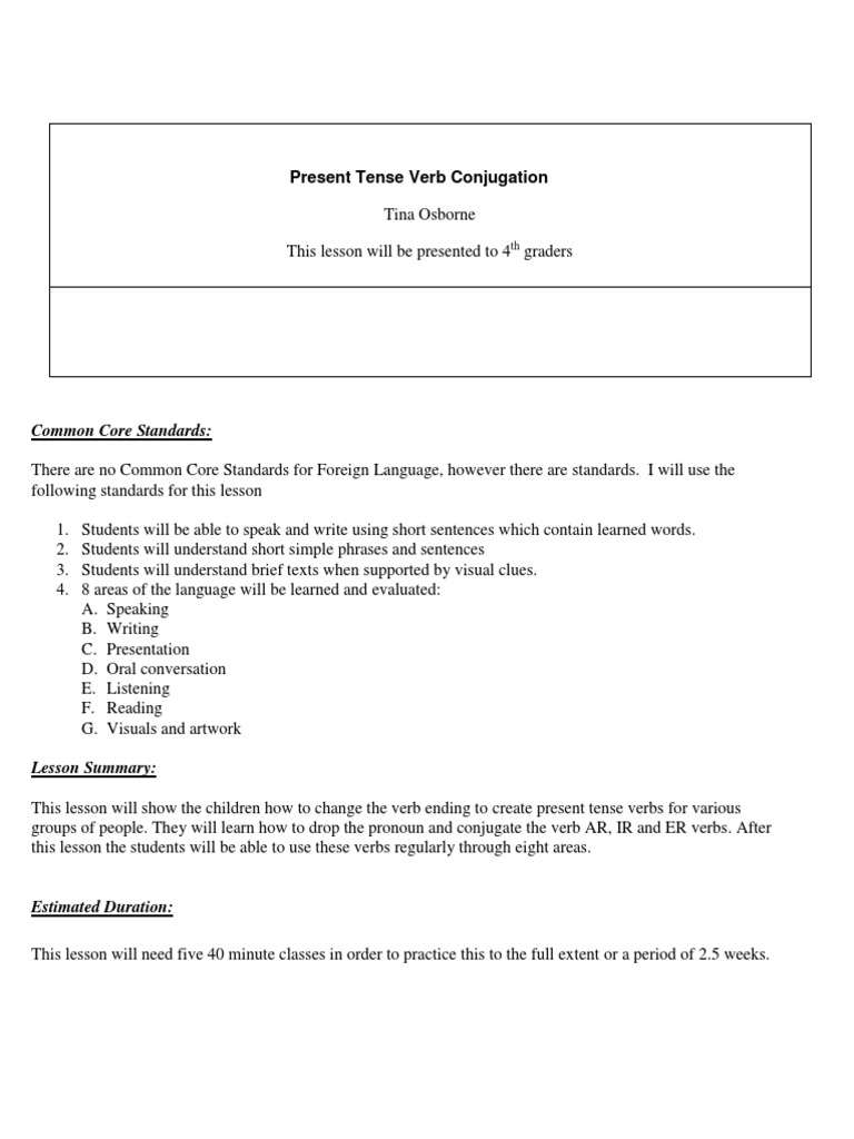 Present Tense Verb Conjugation for Kids | PDF