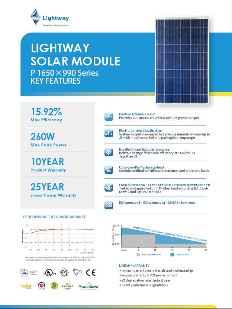Lightway Solar Module P 1650×990 Series Key Features | PDF | Solar ...
