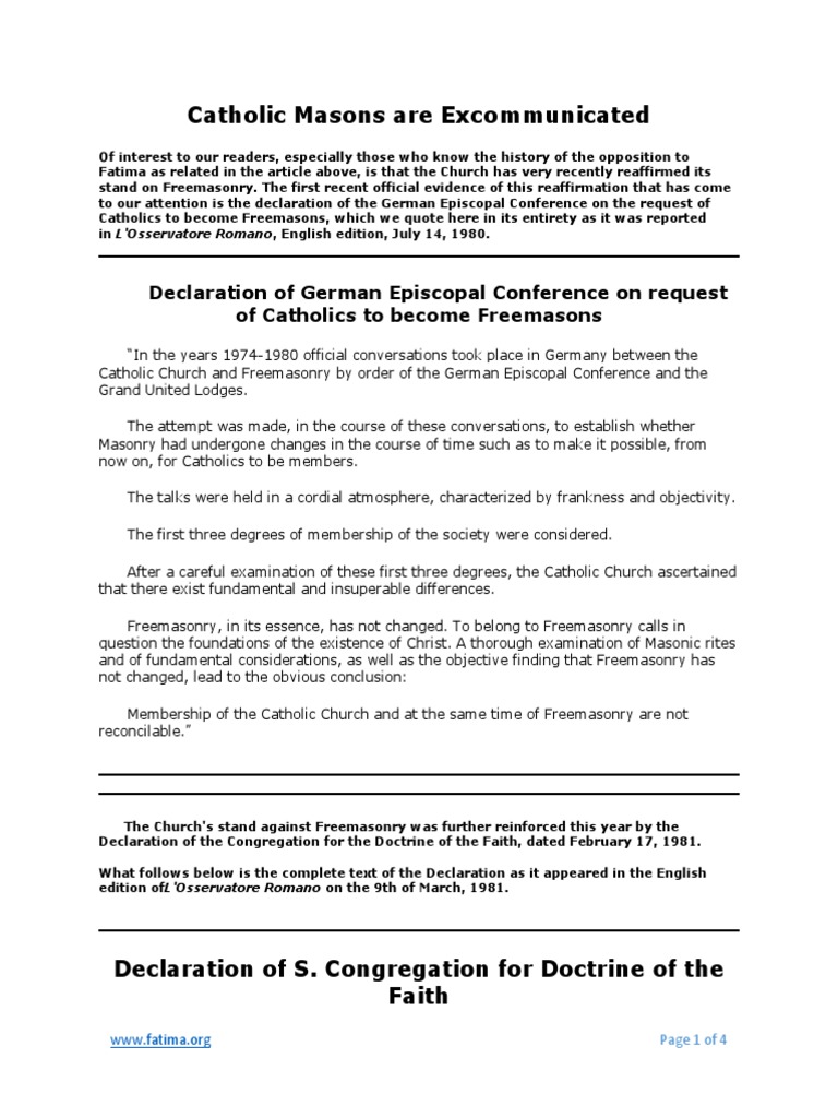 Catholic Masons Are Excommunicated | Download Free PDF | Freemasonry ...
