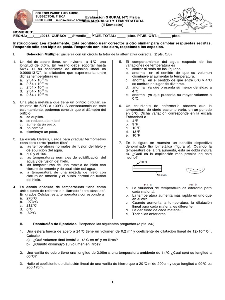 Examen de Calor y Temperatura | PDF | Expansión térmica | Celsius