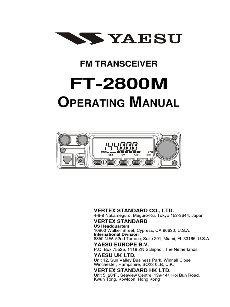 Yaesu FT-2800M User Manual PDF | PDF | Antenna (Radio) | Coaxial Cable