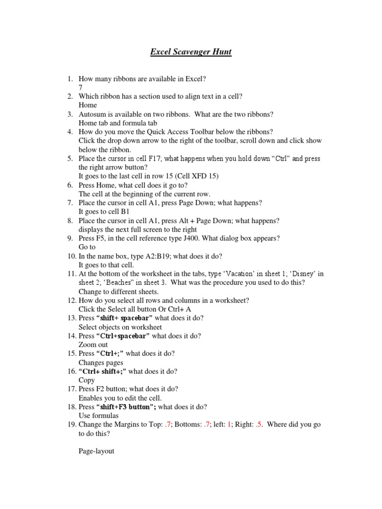 excel scavenger hunt | Application Software | Human–Computer Interaction