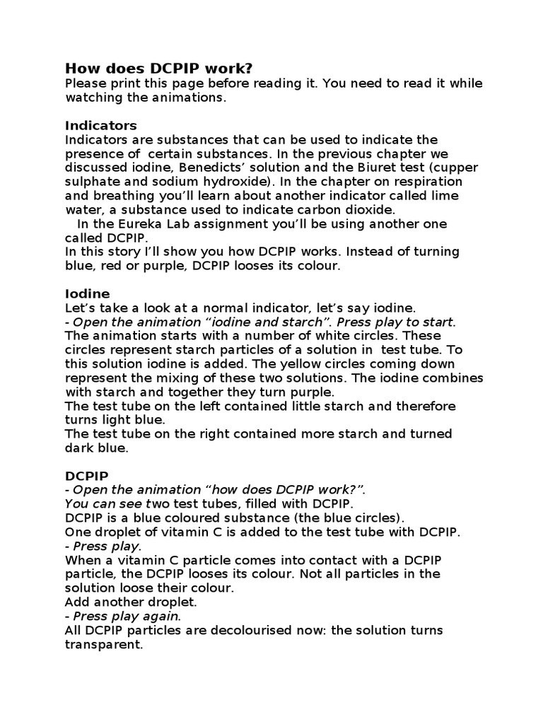 Understanding DCPIP in Vitamin C Testing | PDF | Iodine | Materials