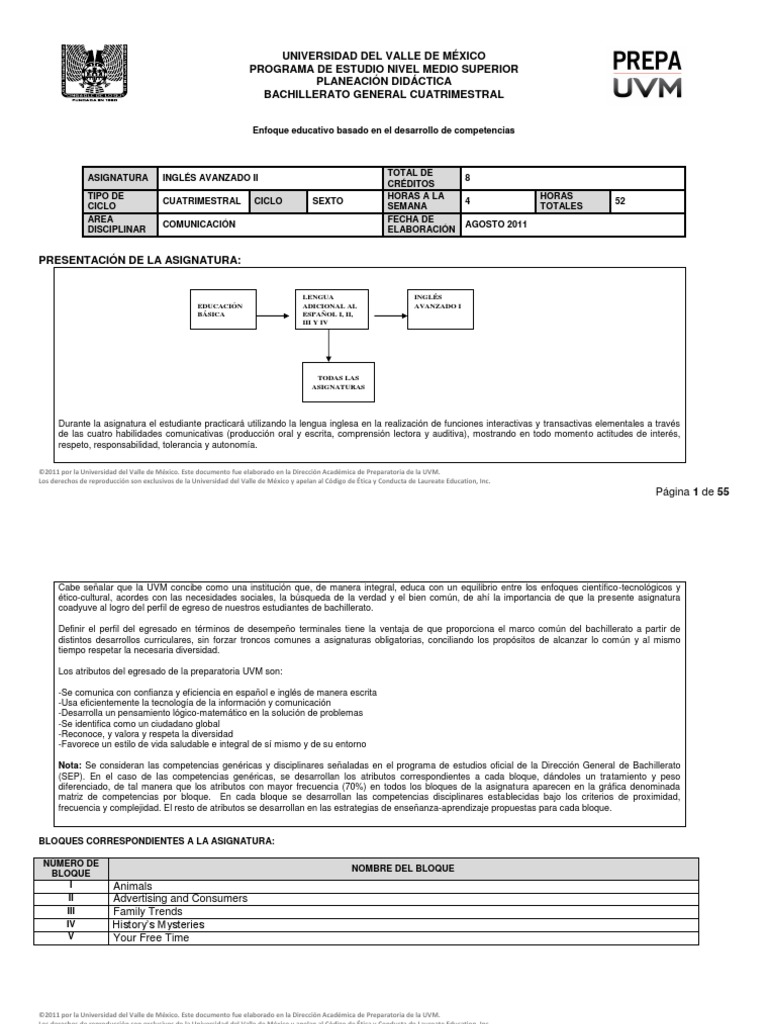 Contenido Tematico Bachillerato General Cuatrimestral Uvm | PDF ...