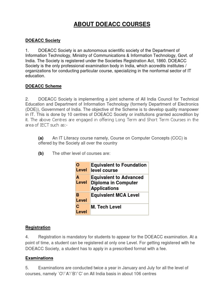 About DOEACC Courses PDF | PDF | Diploma | System Administrator