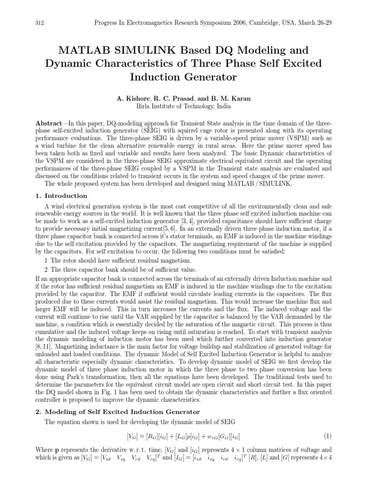 MATLAB SIMULINK Based DQ Modeling and Dynamic Characteristics of Three Phase Self Excited PDF ...