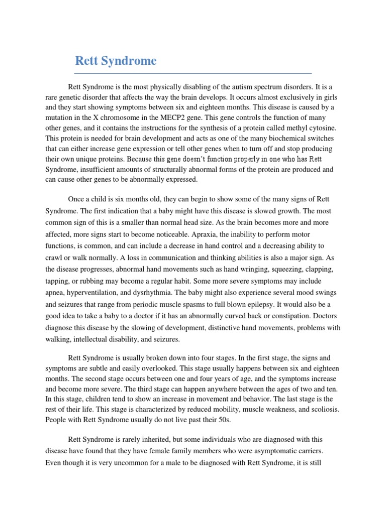 Rett Syndrome | PDF | Diseases And Disorders | Nervous System