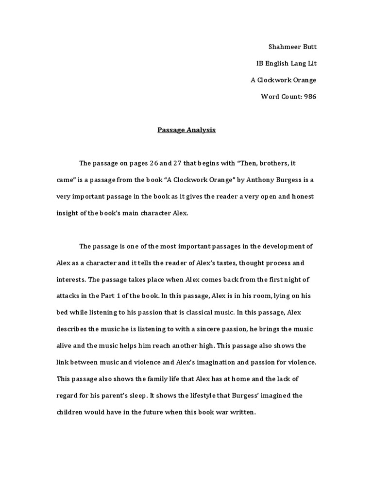 Passage Analysis Clockwork Orange | PDF | Narration