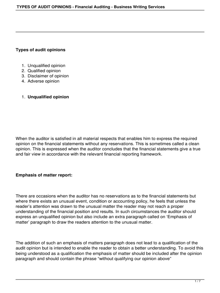 Types of Audit Opinions PDF | PDF | Auditor's Report | Going Concern