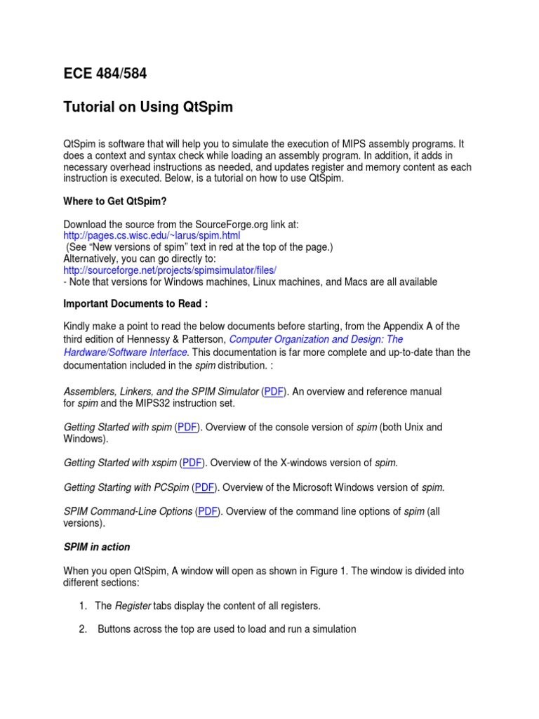 QtSpim Tutorial PDF | PDF | Mips Instruction Set | Command Line Interface