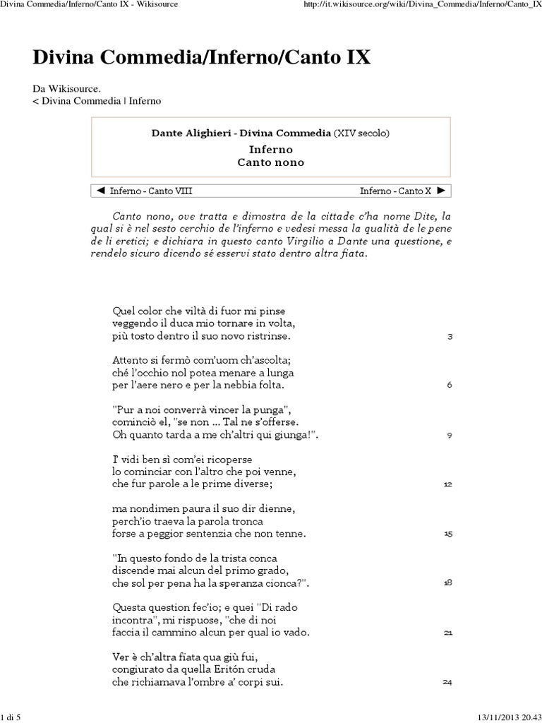 Divina Commedia - Inferno - Canto IX - Wikisource PDF | PDF