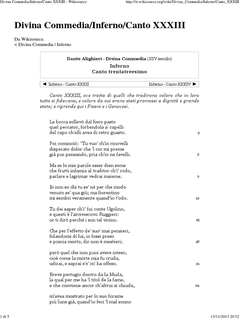 Divina Commedia - Inferno - Canto XXXIII - Wikisource PDF | PDF