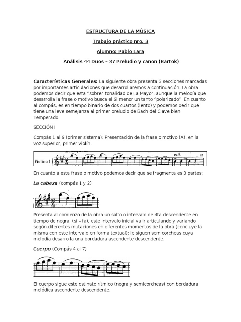 Analisis 44 Duos Bartok | PDF | Melodía | Intervalo (música)